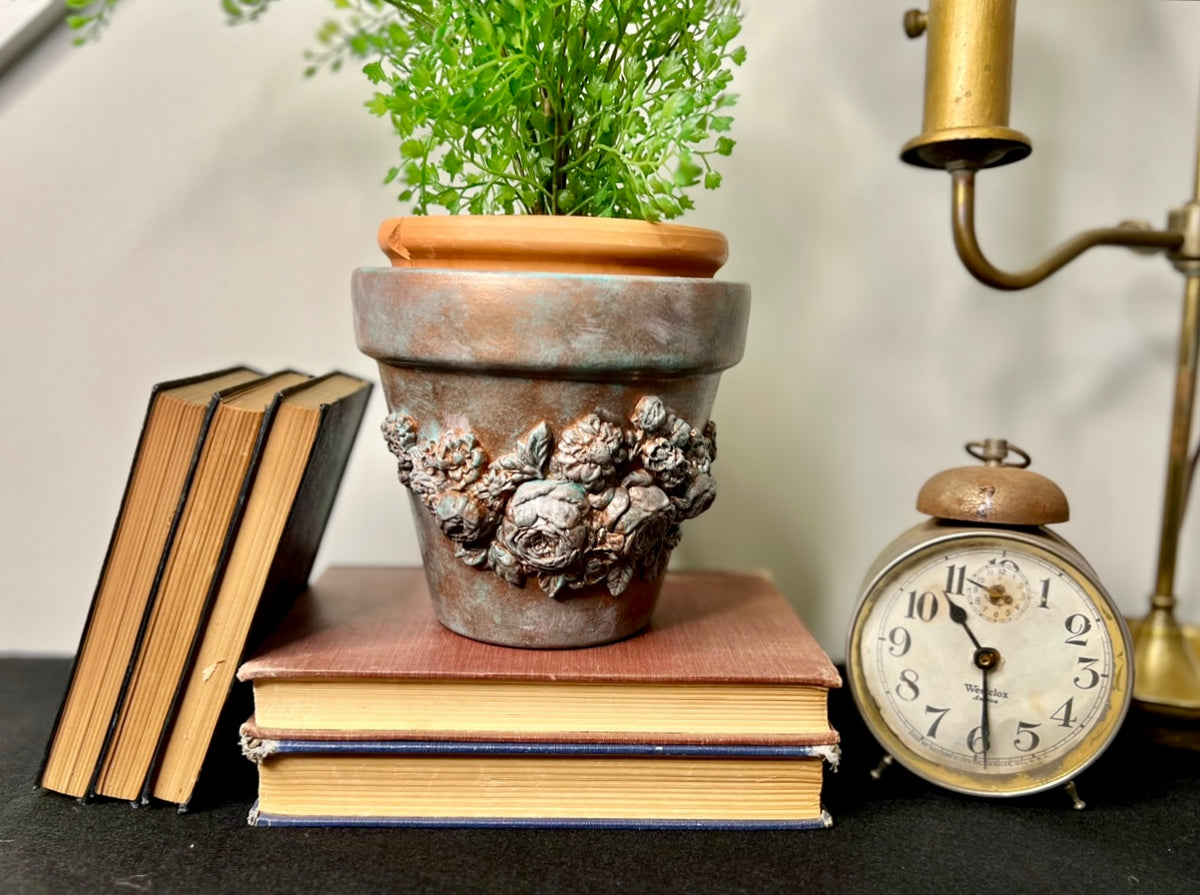 Faux Copper Patina Clay Pot - Hand Painted – Harvest Hill Cottage